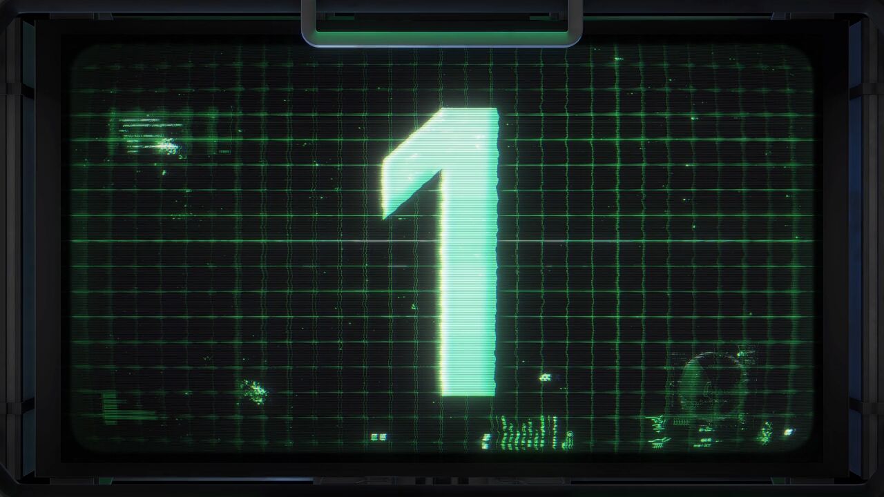 3D Sci Fi Digital Countdown Screen Number 1 Pixel DNA